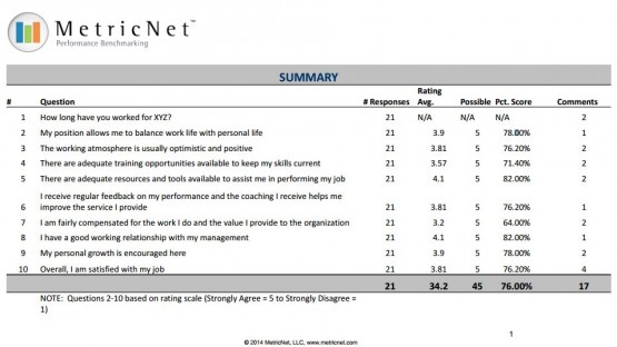 Sample Agent Job Satisfaction Survey – MetricNet Performance Benchmarking and Consulting